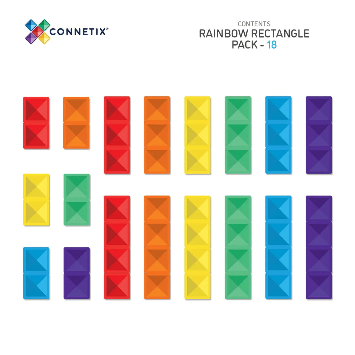 Connetix - Rectangle Pack - Rainbow - 18 Piece | The Play Room